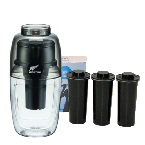 Waterman Black 600ml Portable Water Filter + 3 pack of filters | Waters Co